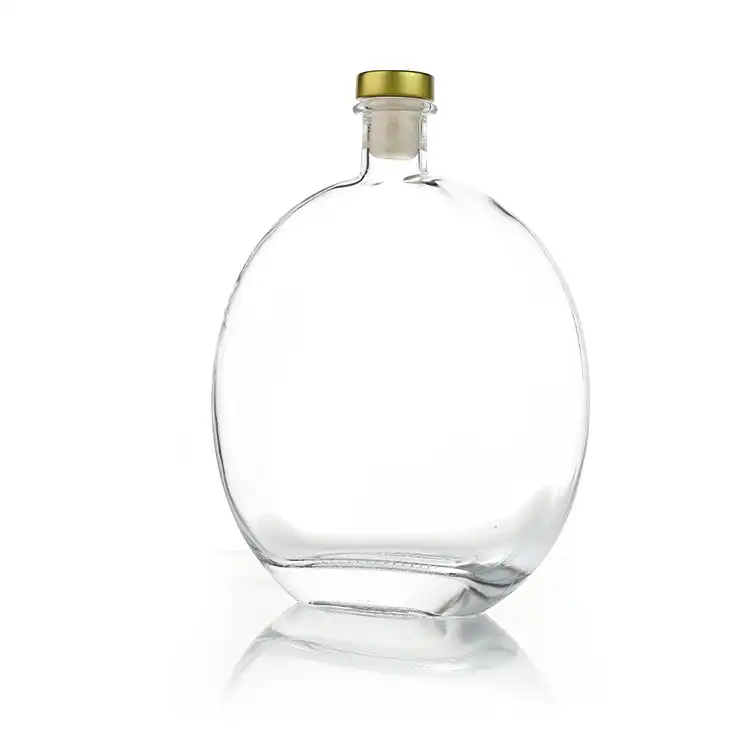 Wholesale 500ml Clear Flat Round Flint Glass Liquor Bottles With Cork