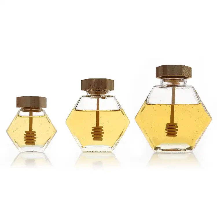 Wholesale 100ml 220ml 380ml Clear Hexagon Glass Honey Jars with Dipper ...