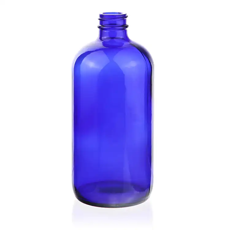 16oz (480ml) Cobalt Blue Boston Round Glass Bottles - 28/400 Neck