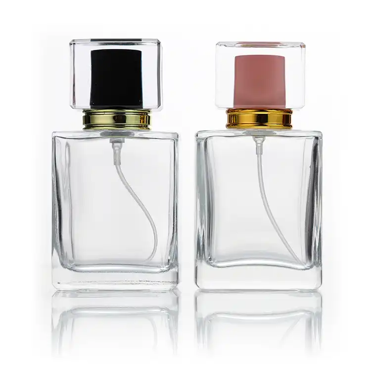 Unique 50ml Square Clear Glass Perfume Bottles With Screw Lids